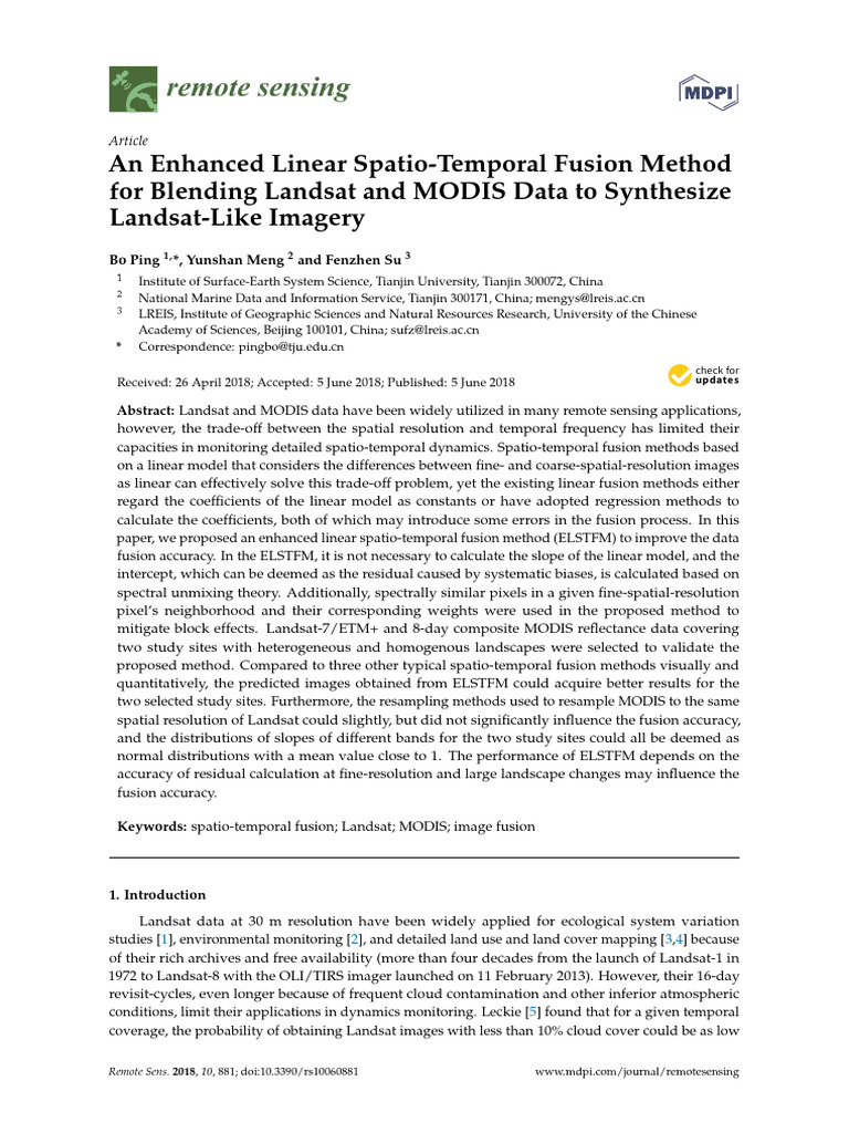 An Enhanced Linear Spatio-Temporal Fusion Method F | PDF | Linear Regression | Image Resolution