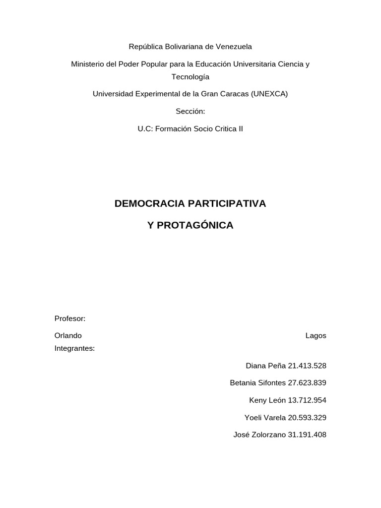 Democracia participativa y protagonica | PDF | Democracia | Ideologías políticas