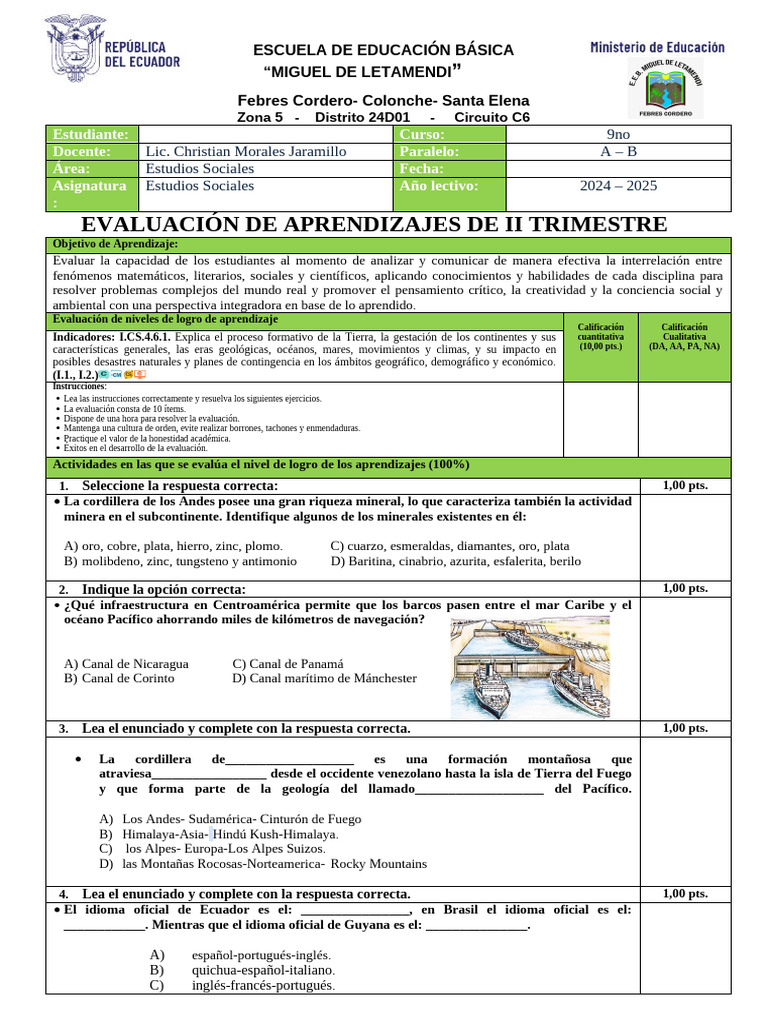 Eval Segundo Trimeste Eess 9no | PDF | Evaluación