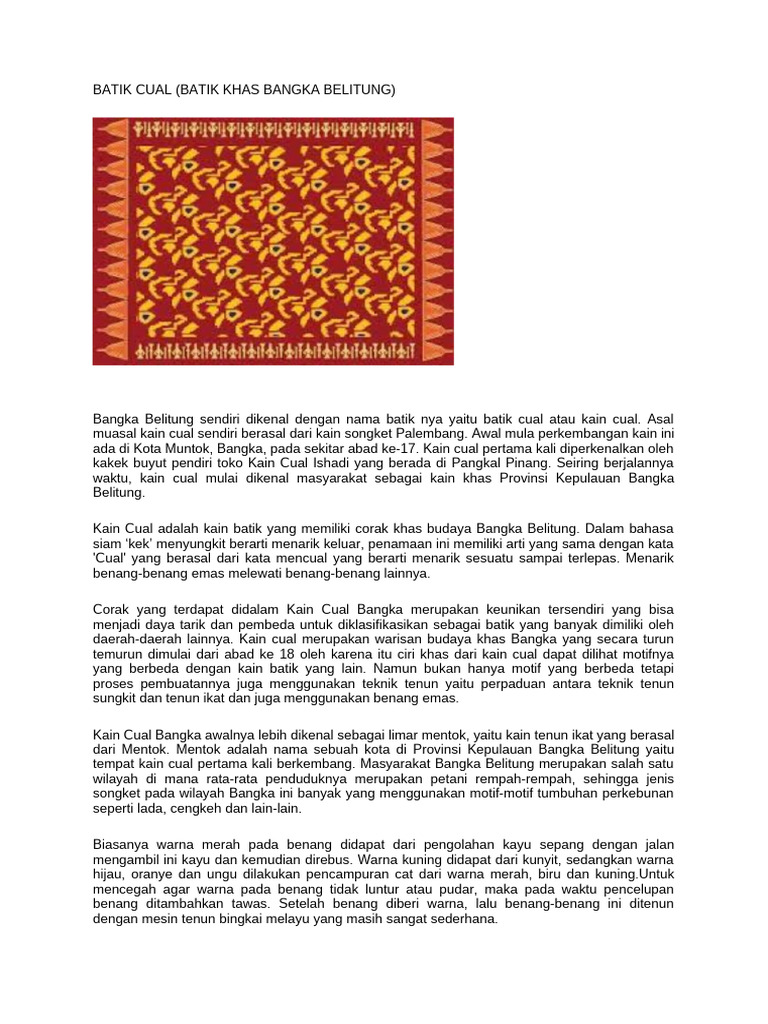 Motif dan Sejarah Kain Cual Bangka | PDF