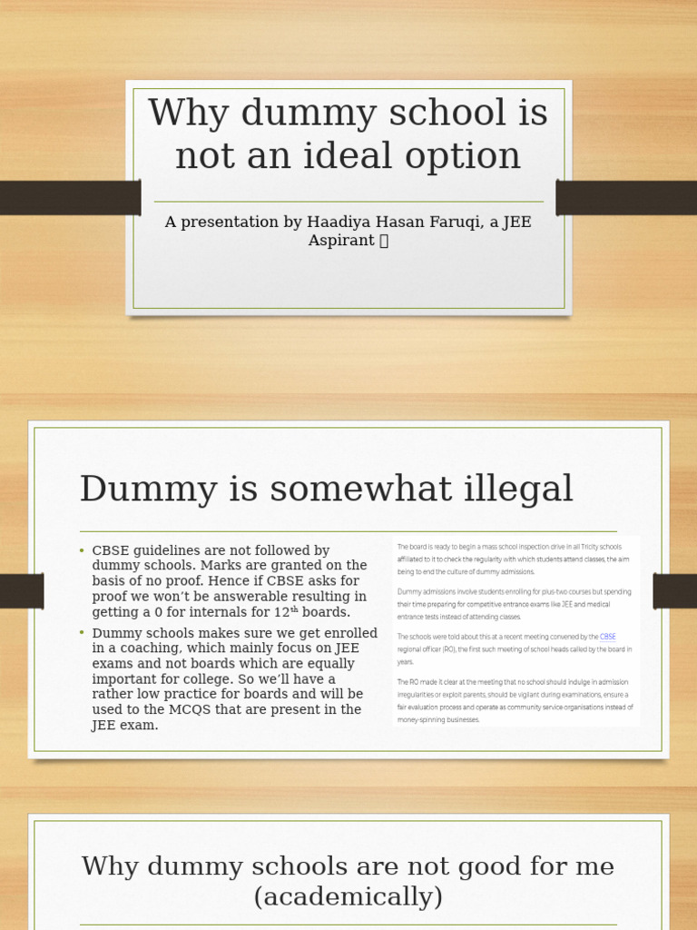 Why Dummy School is Not an Ideal Option | PDF
