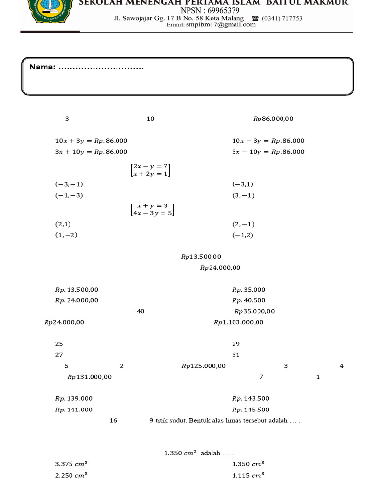 KOP ASTS Ganjil Matematika Kelas 9 | PDF