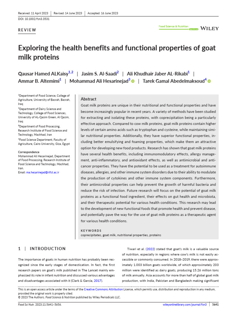 Health Benefits of Goat Milk Proteins | PDF | Milk | Goat
