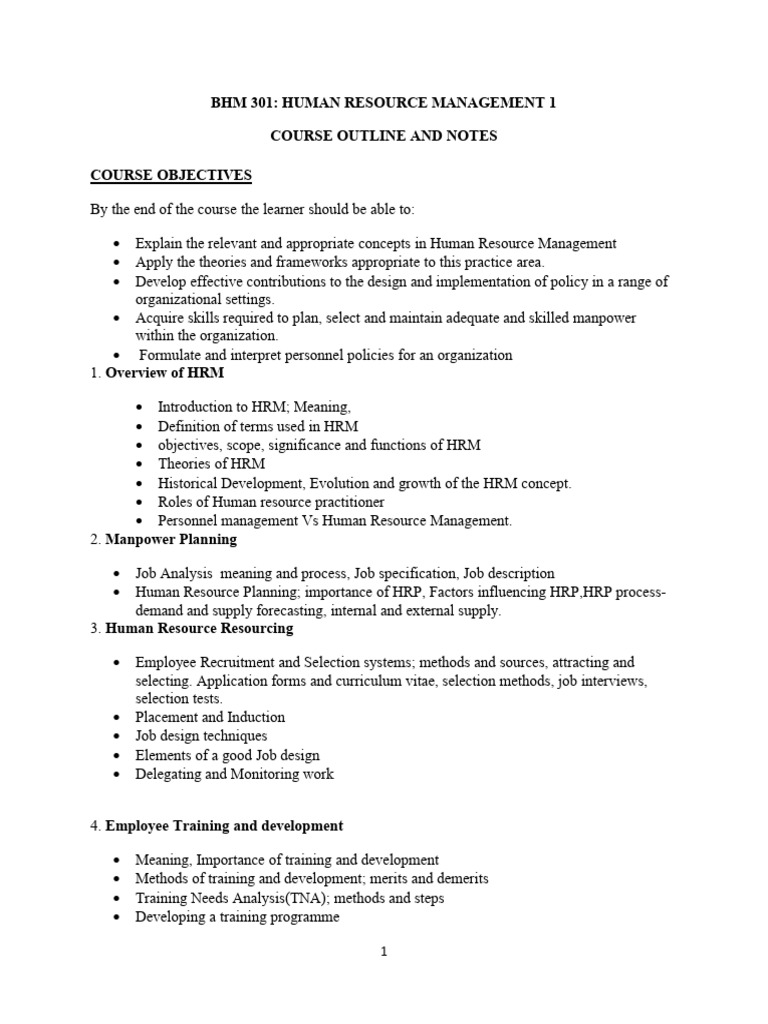 BHM 301 HRM Notes | PDF | Human Resource Management | Human Resources