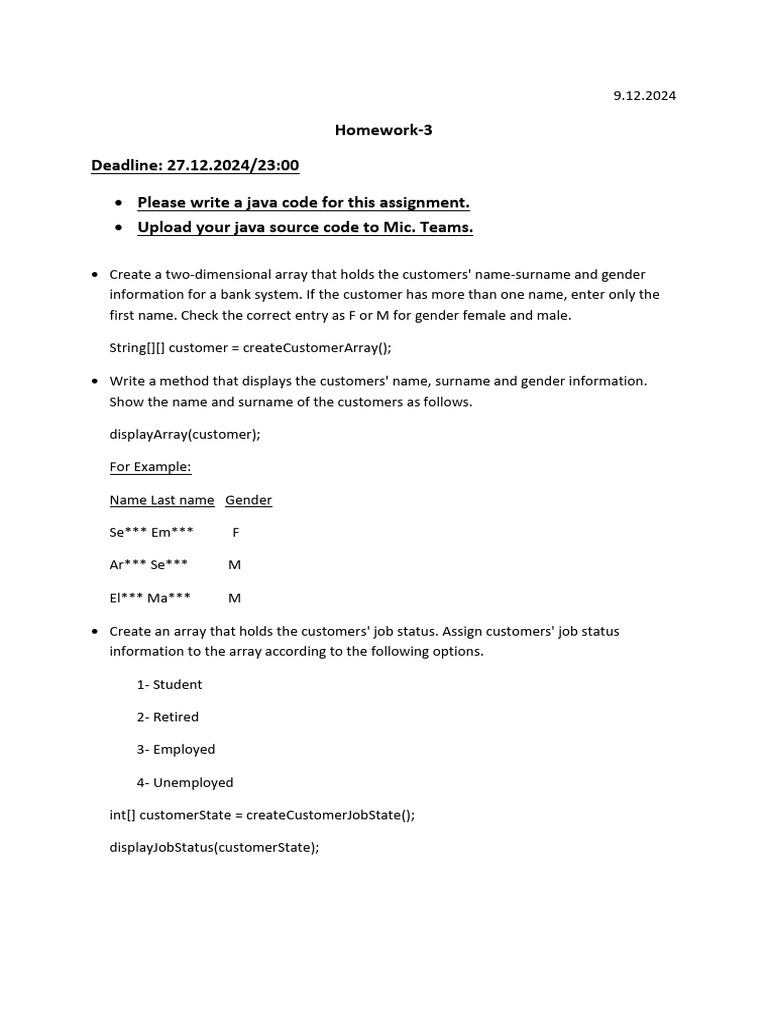 Java Assignment: Bank Customer System | PDF