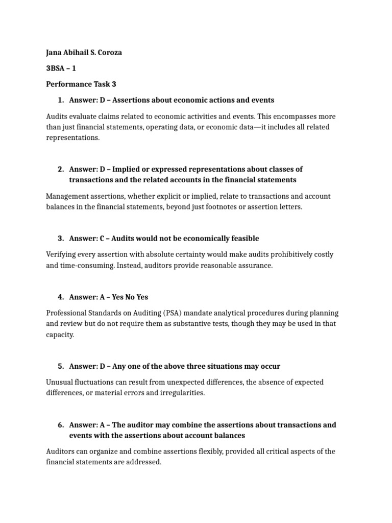 Auditing - Performance Task 3 | PDF | Audit | Business