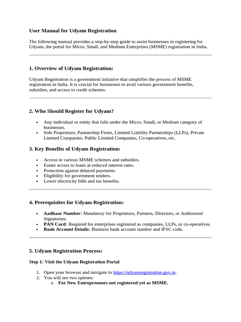 Udyam Registration User Manual | PDF | Sole Proprietorship | Limited ...
