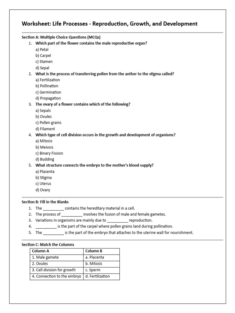 Life Processes - Reproduction, Growth, And Development | PDF