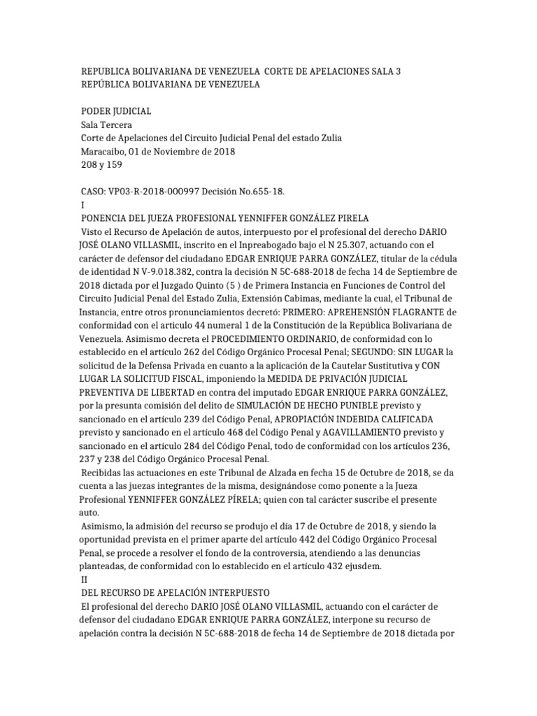 Corte de Apelaciones Sala 3 - 01-11-2018 - Expediente - VP03-R-2018 ...