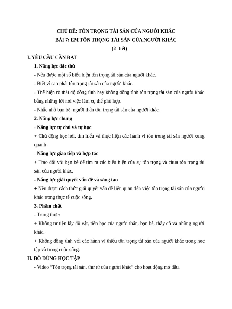 KHBD Đạo đức 4. CD - Bài 7 | PDF