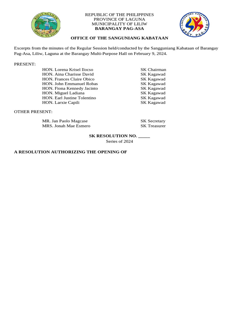 SK Resolution Open Account SK | PDF