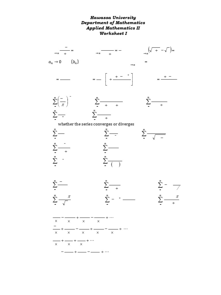 Worksheet I (Sequence and Series) | PDF | Limit (Mathematics) | Calculus