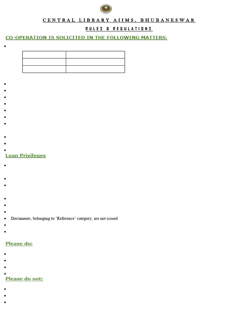 Rules of Central Library | PDF | Libraries