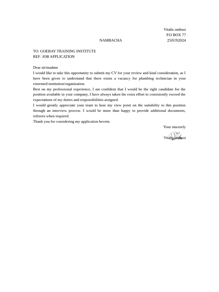 Job Application for Plumbing Technician | PDF