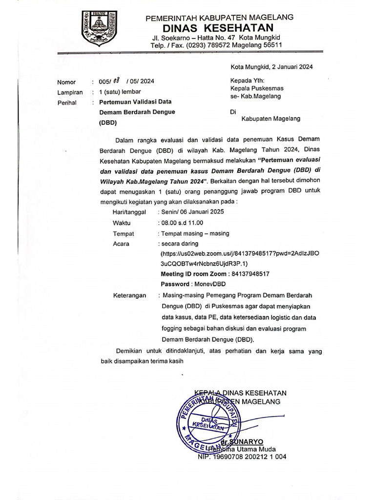 Undangan Pertemuan Valdat DBD (6 Januari | PDF