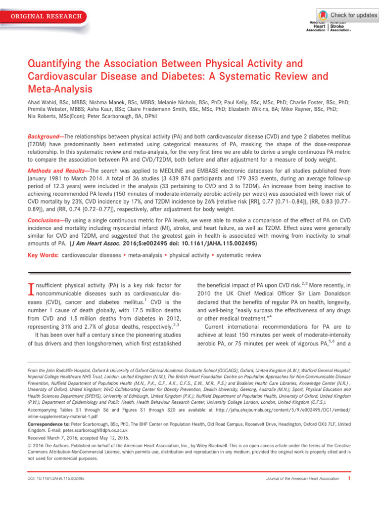 Wahid Et Al 2016 Quantifying The Association Between Physical Activity and Cardiovascular ...