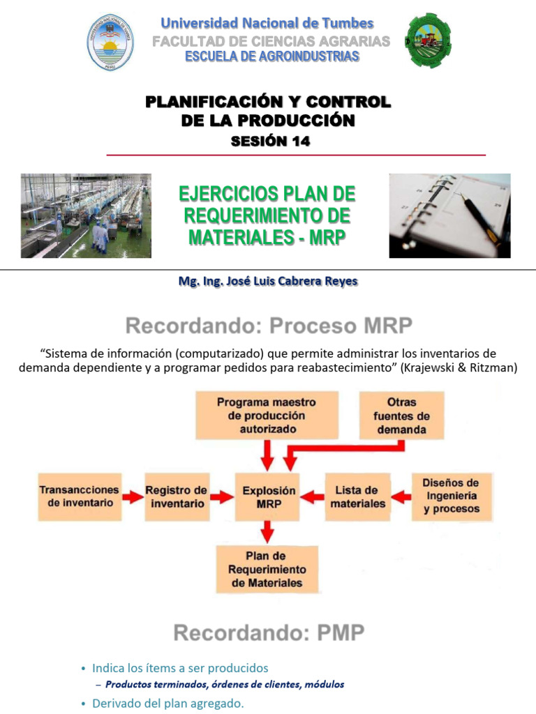 Sesión 14 - Ejercicios de MRP | PDF