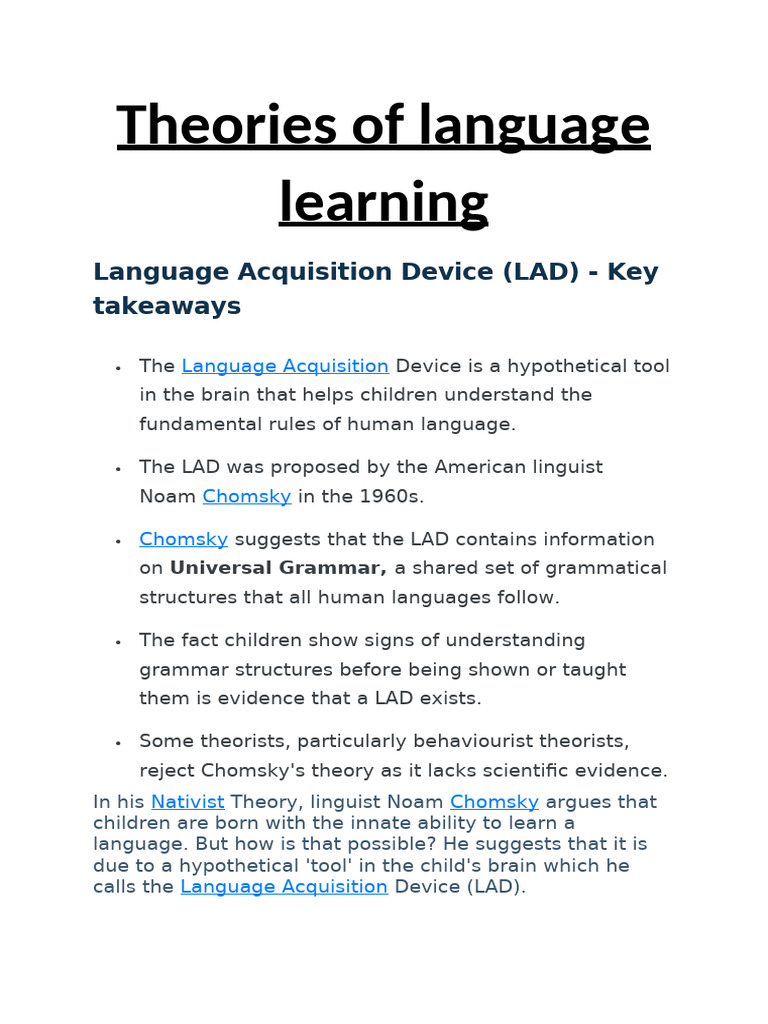 Theories of language learning (1) | PDF | Language Acquisition | Language Development
