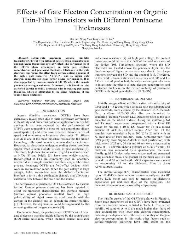 Effects of Gate Electron Concentration On Organic Thin-Film Transistors ...