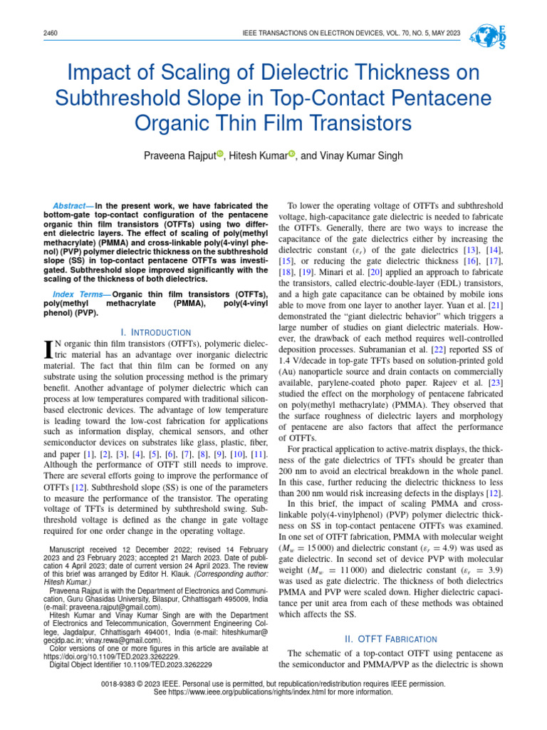 Dielectric Thickness Impact on OTFT Slope | PDF | Field Effect ...