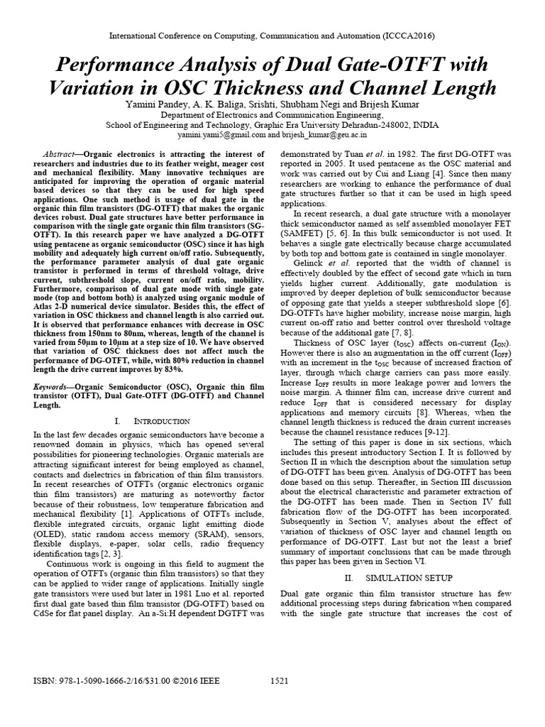 Performance Analysis of Dual Gate-OTFT With Variation in OSC Thickness ...