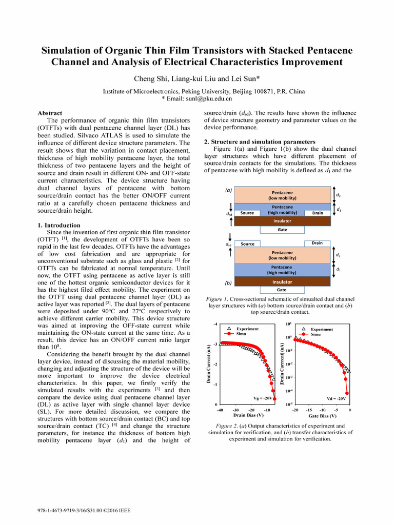 Simulation of Organic Thin Film Transistors With Stacked Pentacene ...