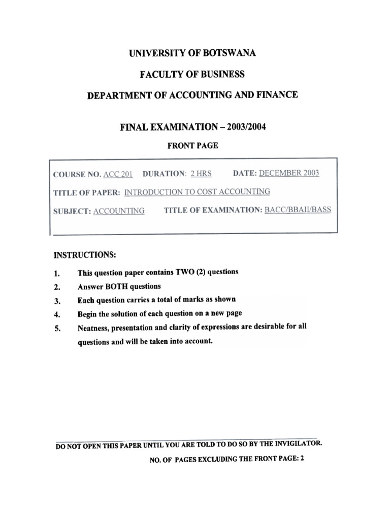 ACC 201 EXAM 2003 | PDF | Economics | Financial Accounting