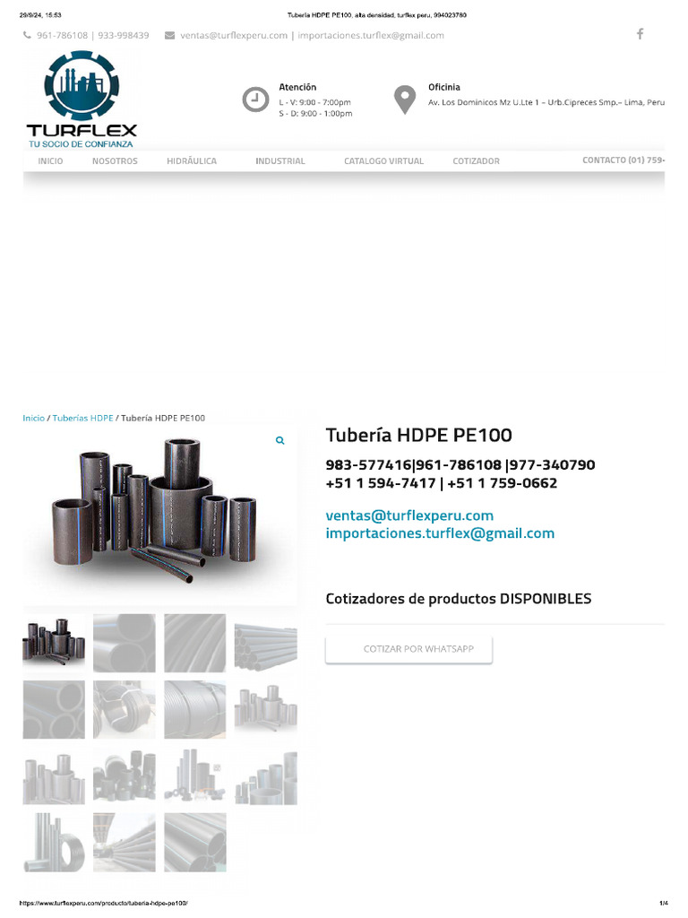 Tubería HDPE PE100, Alta Densidad, Turflex Peru, 994023780 | PDF