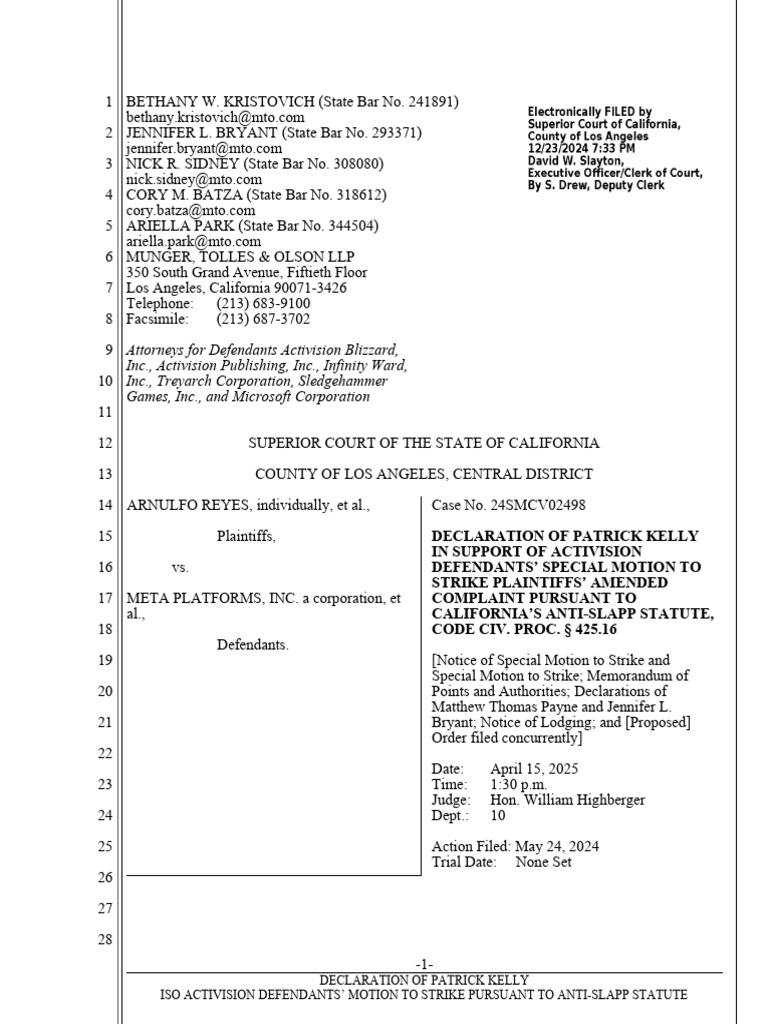 Patrick Kelly's Declaration for Activision | PDF