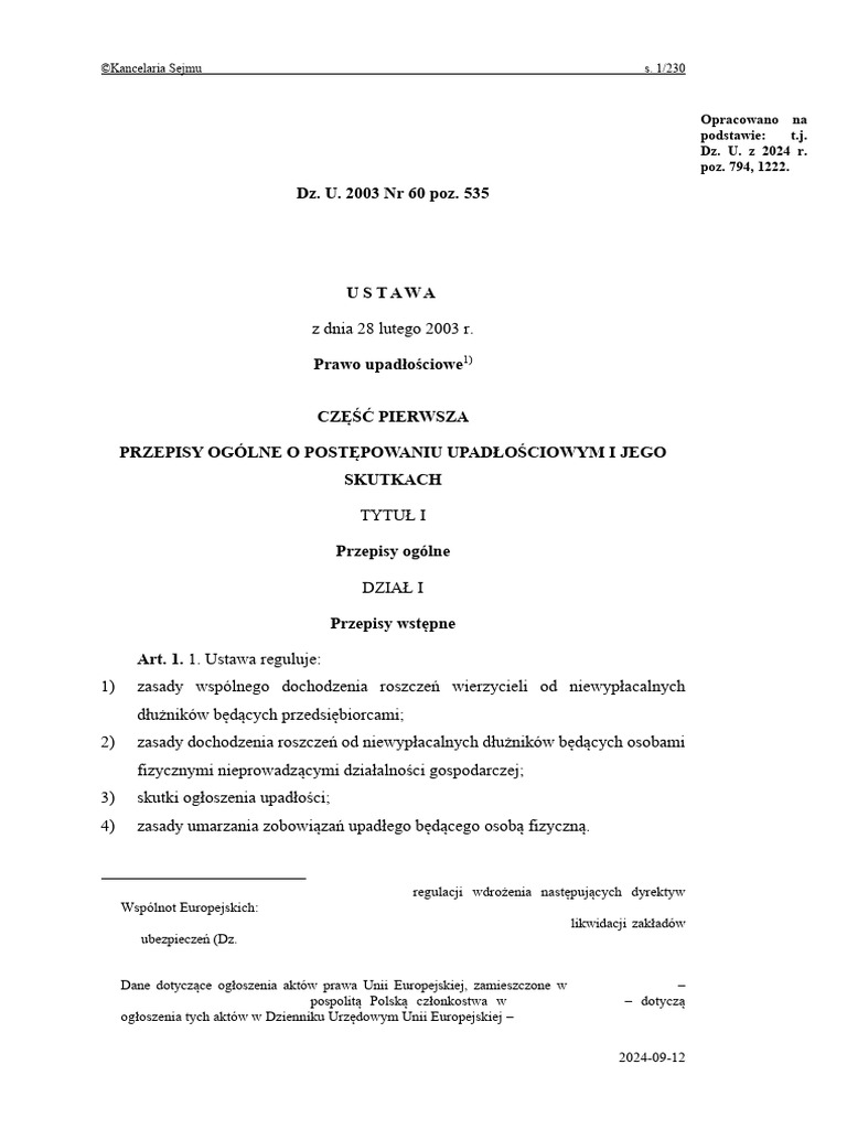 Prawo Upadłościowe | PDF