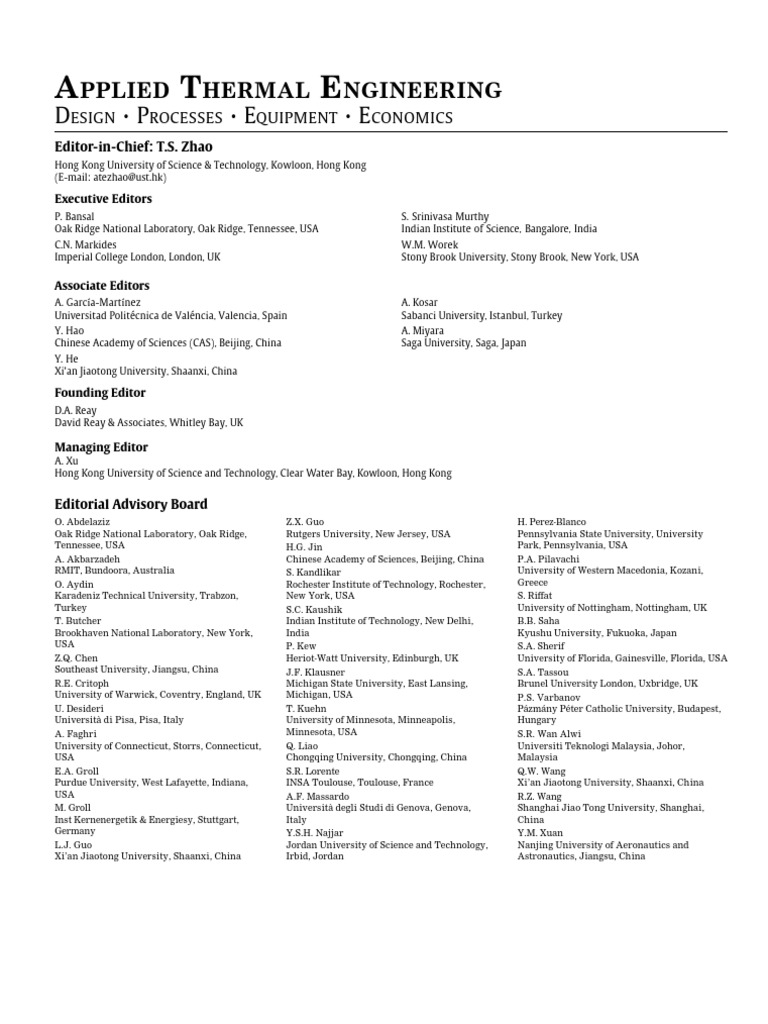 Editorial Team of Applied Thermal Engineering | PDF