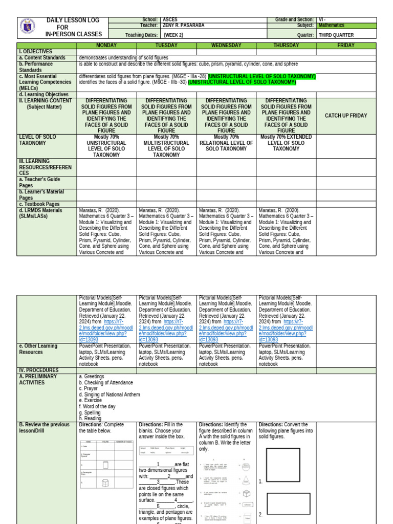 Q3_MATH_DLL_WEEK 2 | PDF | Shape | Length