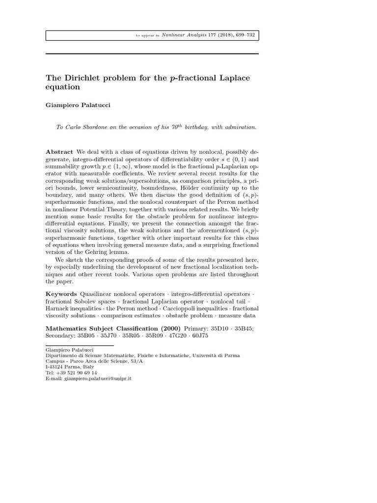 Palatucci the@Dirichlet@Problem@for@the@P-fractional@Laplace@Equation NA2018 | PDF | Nonlinear ...