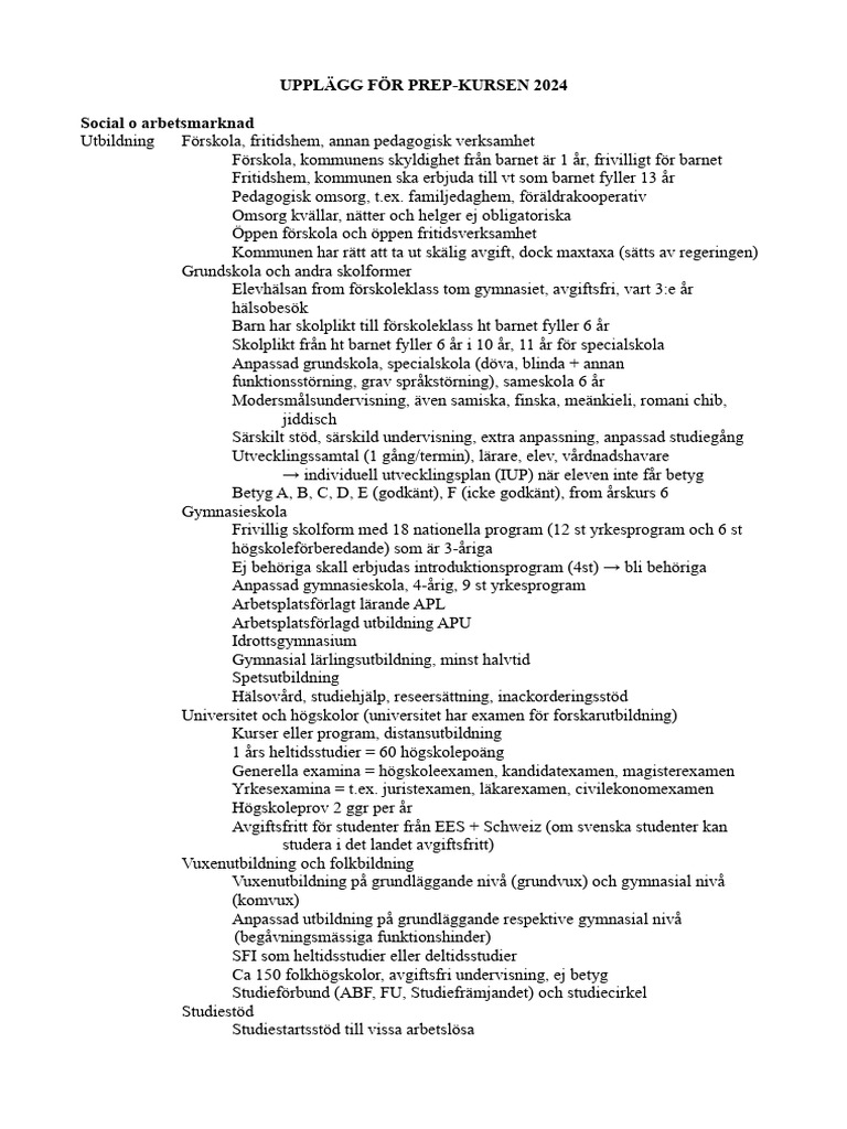 MITT UPPLÄGG FÖR PREP-KURSEN 2024 (Word) | PDF
