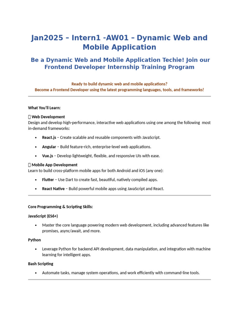 Jan2025 – Intern1 -AW01 – Dynamic Web and Mobile Application | PDF | Mobile App | Web Development