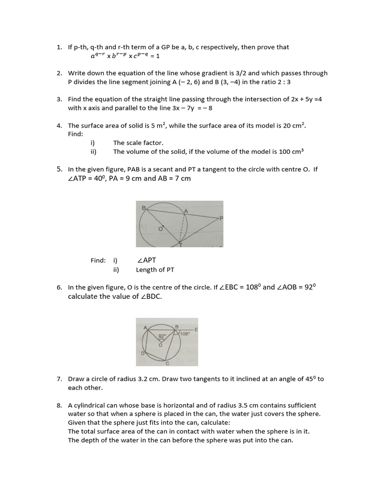Class X Math Assignment2 1st Jan 2025 | PDF | Sphere | Circle