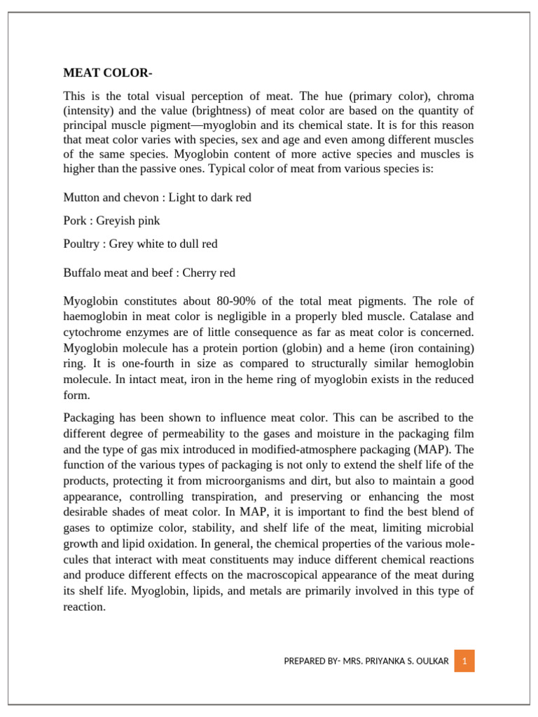 8. meat color | PDF | Meat | Denaturation (Biochemistry)