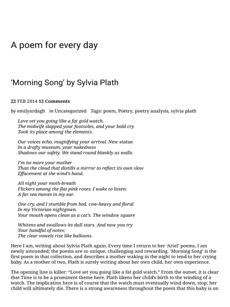 Sylvia Plath's "Morning Song" Analysis | PDF | Sylvia Plath