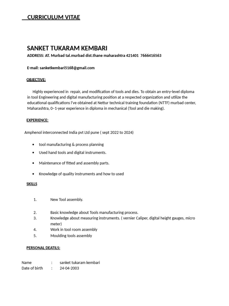 Sanket Kembari ( Resume) | PDF Sanket Kembari ( Resume) | PDF