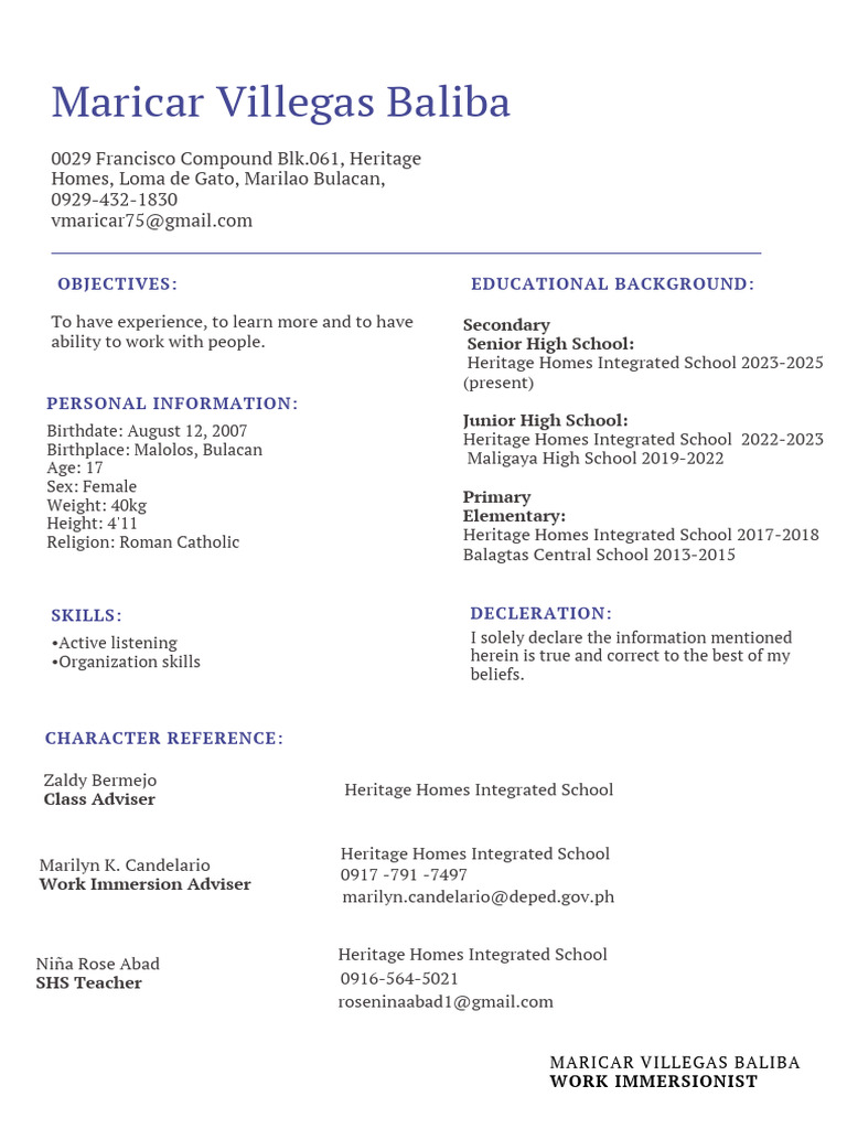 Maricar Villegas Baliba's Resume | PDF