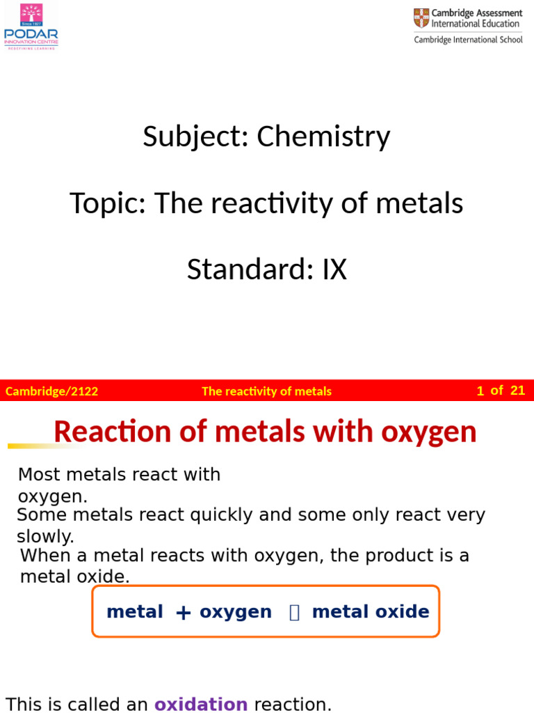1 Cambridge IX Chem Unit 15 Reactivity of Metals | PDF | Chemical ...