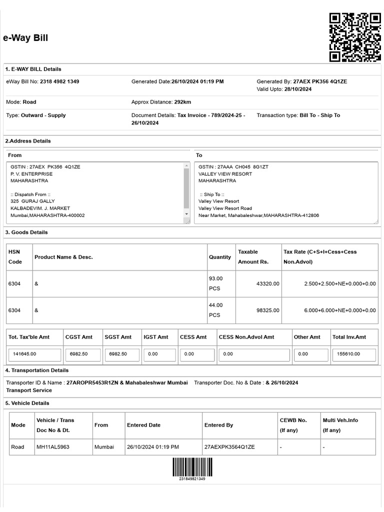 E-Way Bill System 789 24-25 | PDF | Governance | Trade