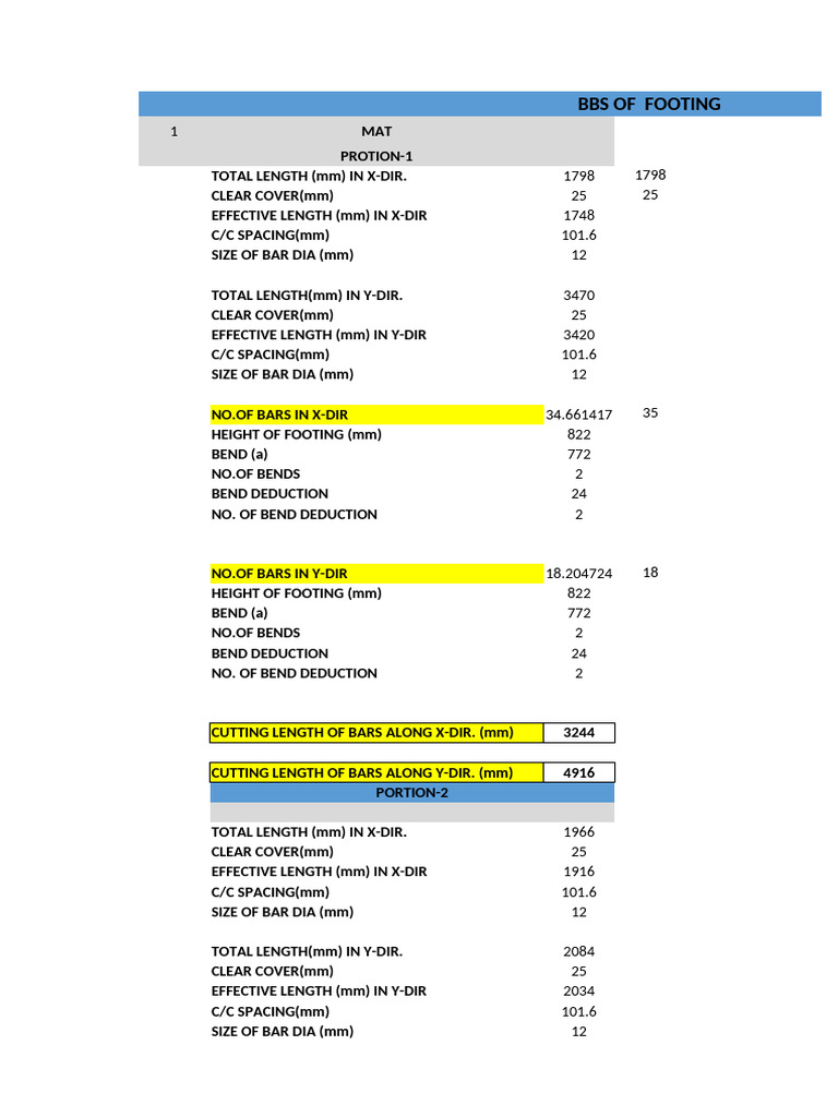 Footing BBS and Column Specifications | PDF