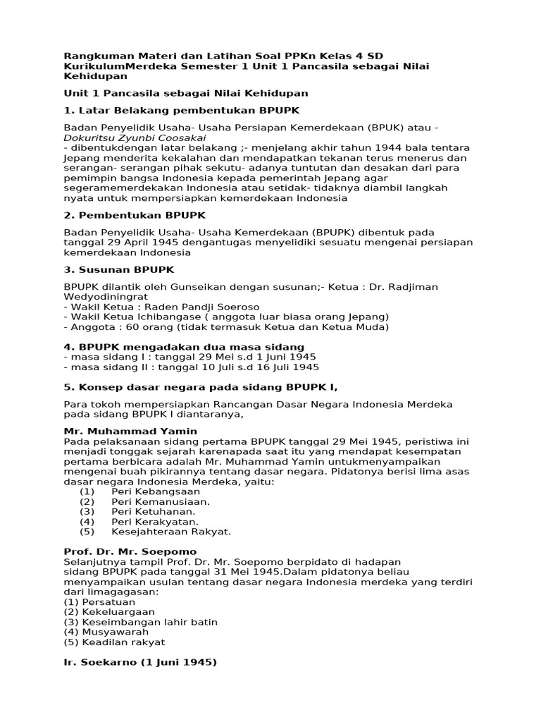 Rangkuman Materi PKN Kls 4 SMT 1 | PDF