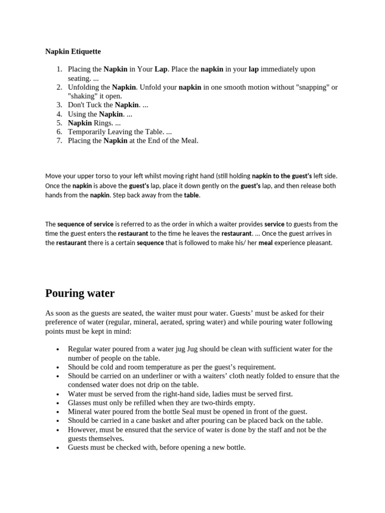Napkin Etiquette | PDF