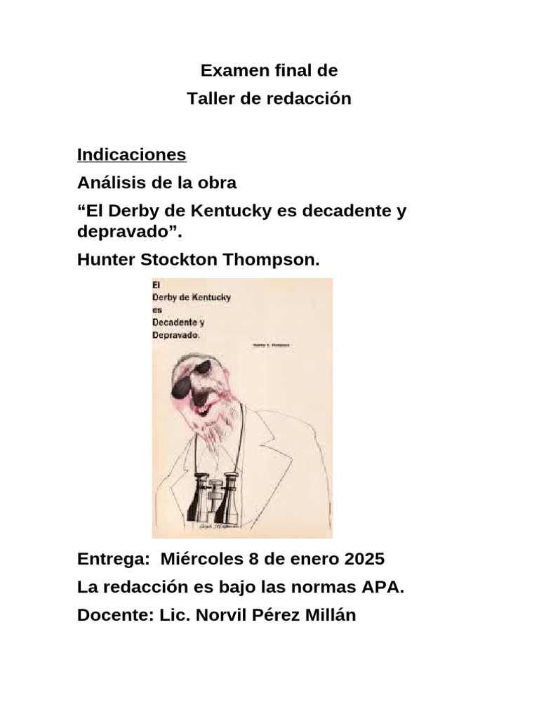 Indicaciones Examen Final Taller de redacción | PDF