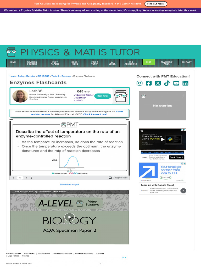 Flashcards - Topic 5 Enzymes - CAIE Biology IGCSE - PMT | PDF | Schools ...