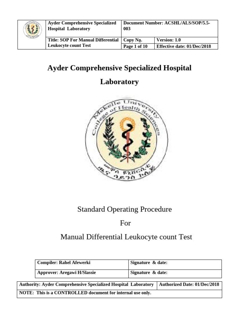 5.5-003 SOP For Manual Differential Leukocyte Count Test | PDF ...