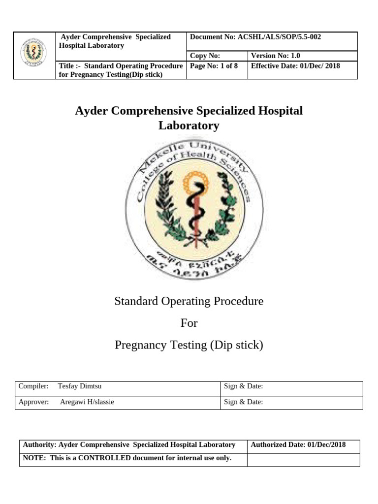 5.5-002 SOP SOP For Pregnancy Testing (Dip Stick | PDF | Human ...