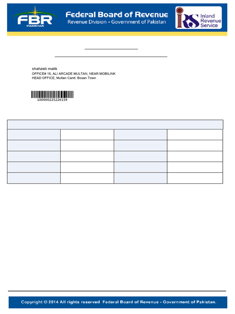 FBR Sales Tax Acknowledgement Slip | PDF | Taxes | Sales Taxes In The ...